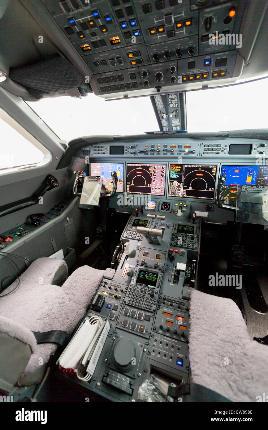 Inside view Cockpit G550 with blue sky and clouds Stock Photo - Alamy