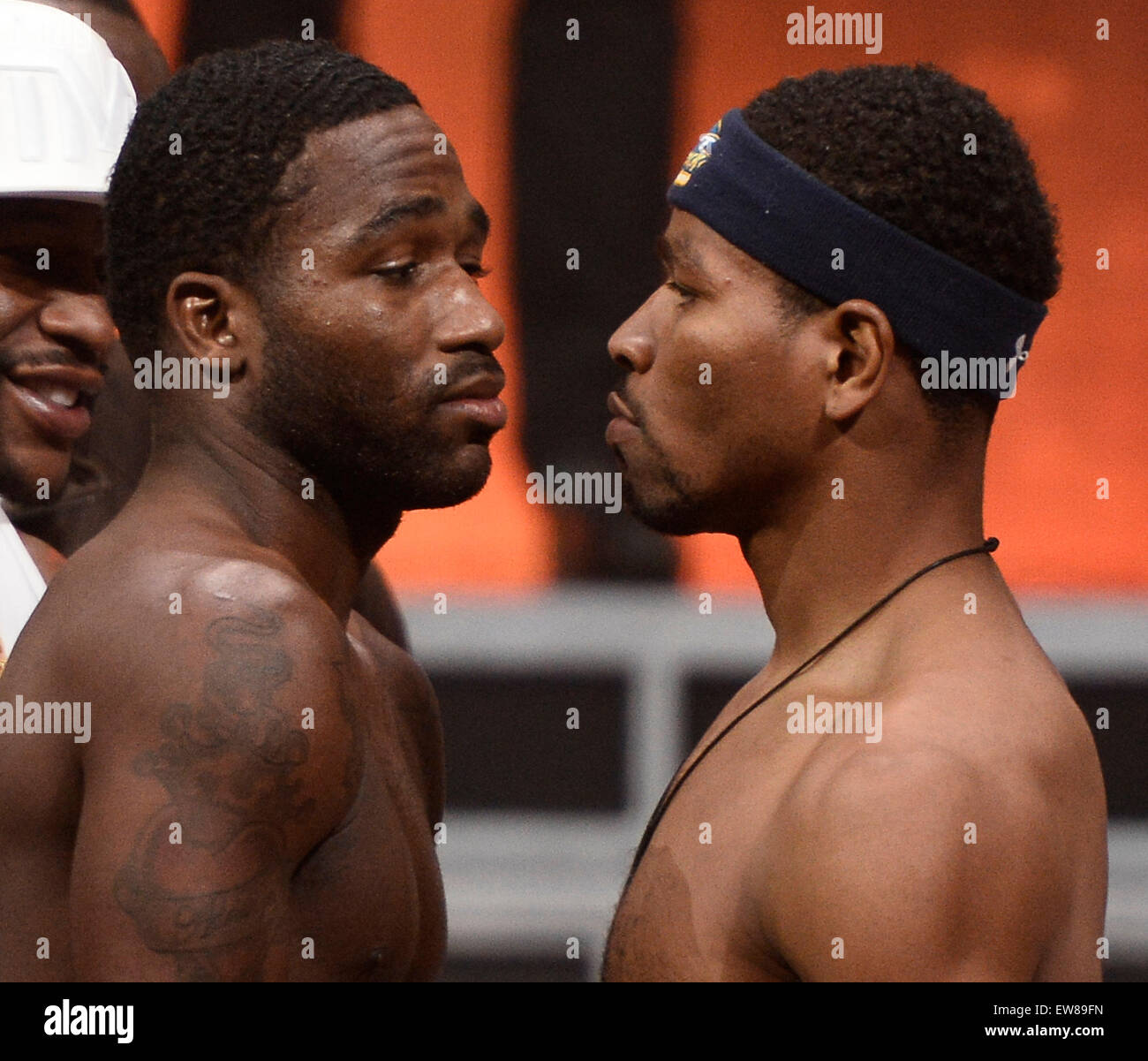 Las Vegas NV, USA. 19th June, 2015. (L-R) Adrien Broner faces off with ...