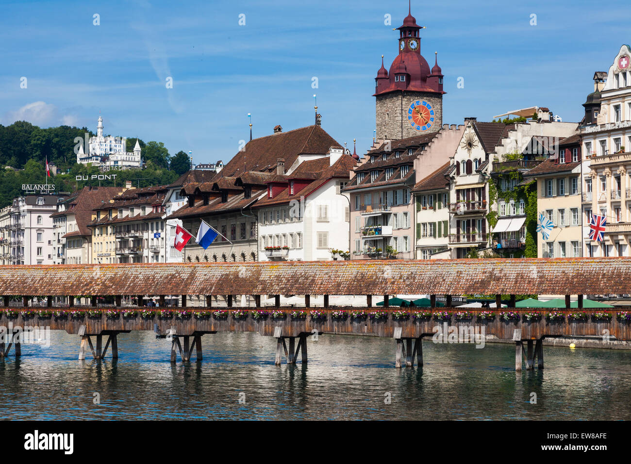 The Kapellbrucke across the Reuss River in Lucerne, Switzerland Stock ...