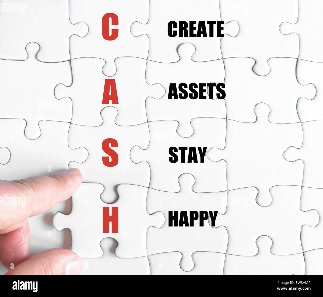 Concept image of Business Acronym CASH as Create Assets Stay Happy ...