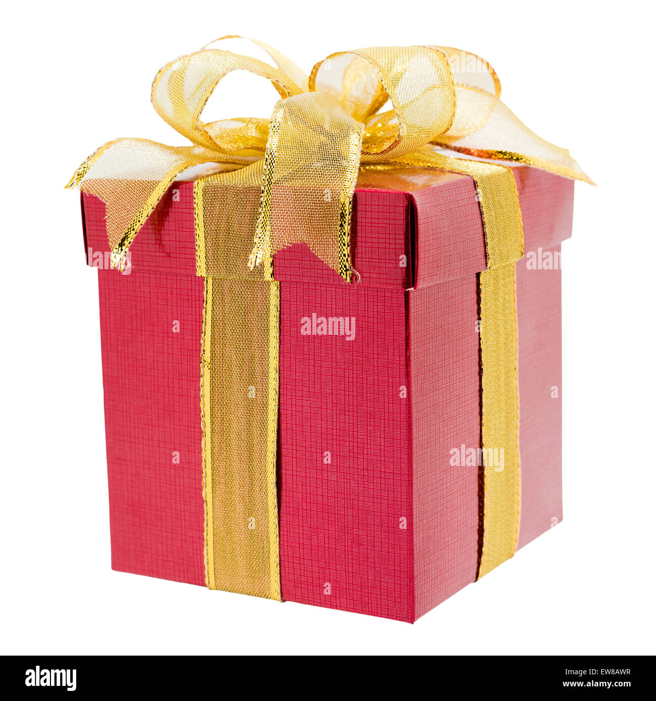 Red gift box with gold ribbon isolated on white Stock Photo - Alamy