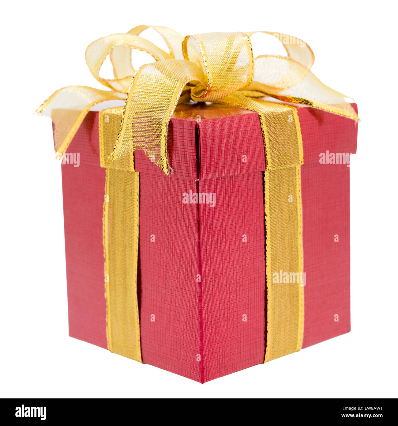Red gift box with gold ribbon isolated on white Stock Photo - Alamy