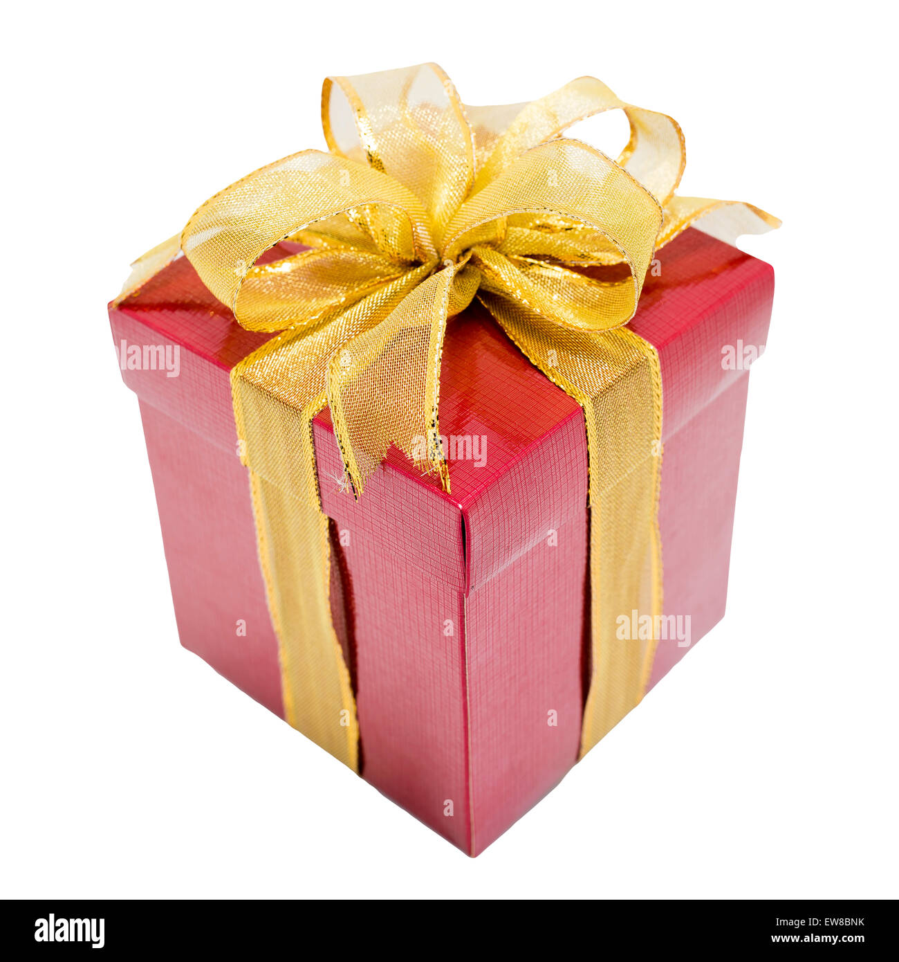 Red gift box with gold ribbon isolated on white Stock Photo - Alamy