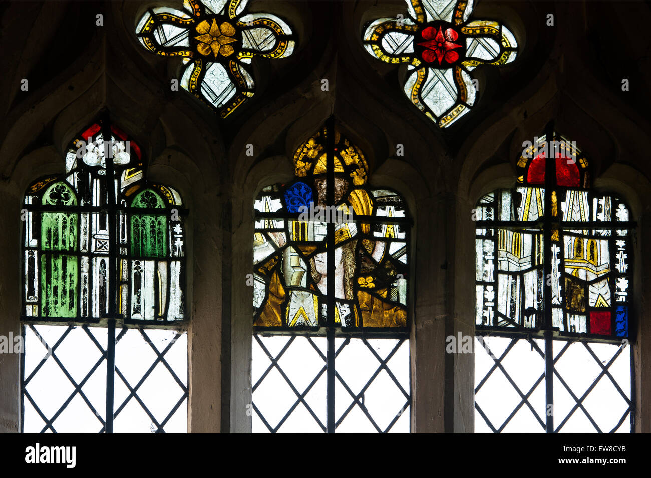 Medieval stained glass fragments, St. John the Baptist Church, Chaceley ...