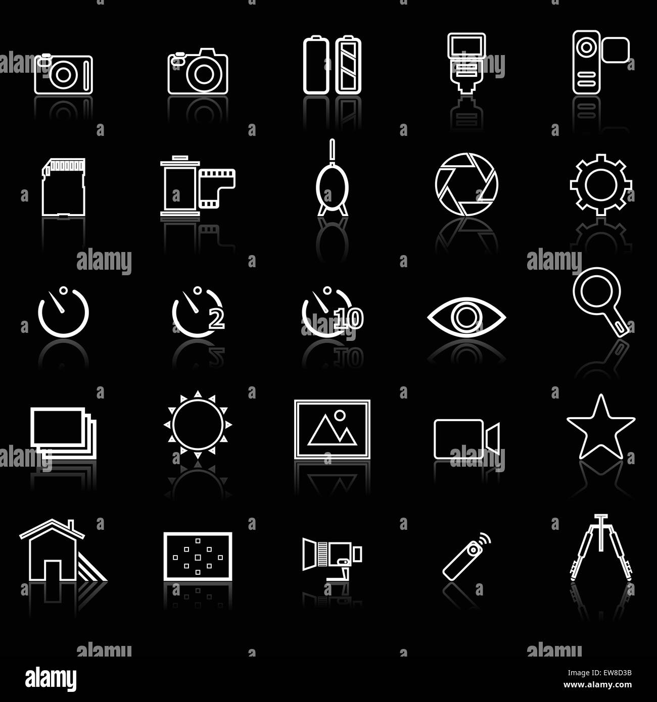 Camera line icons with reflect on black, stock vector Stock Vector ...
