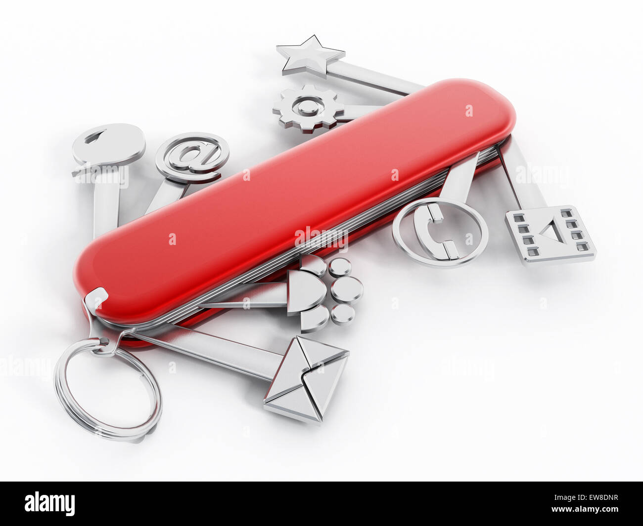 Swiss knife with technology icons isolated on white background Stock ...