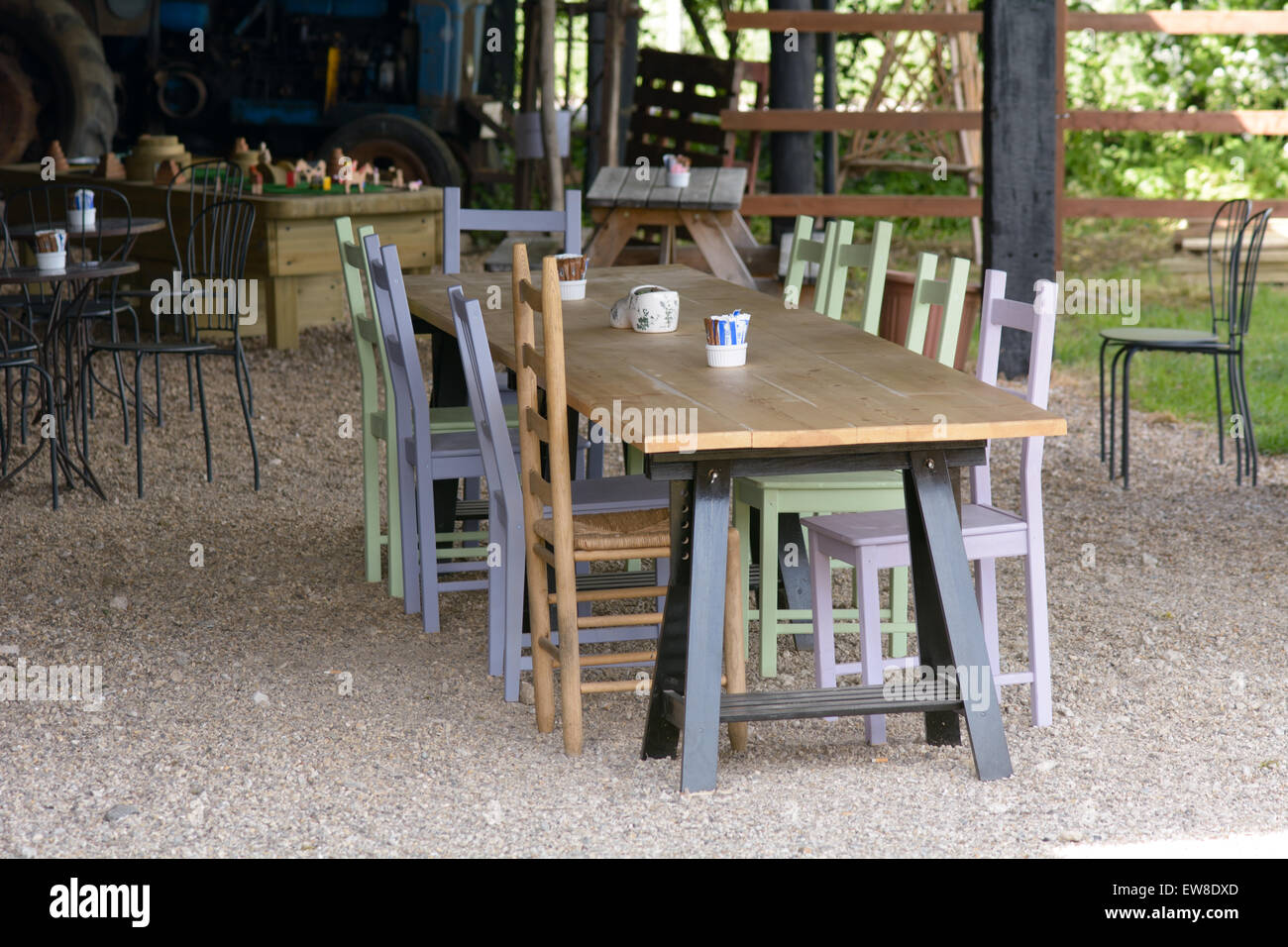 Long wooden seats hi-res stock photography and images - Alamy