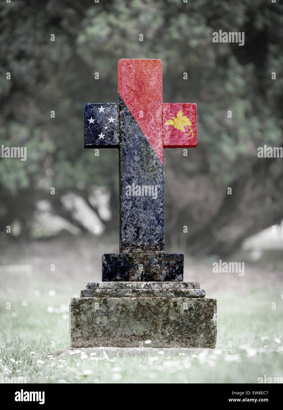 Old weathered gravestone in the cemetery - Papua New Guinea Stock Photo ...