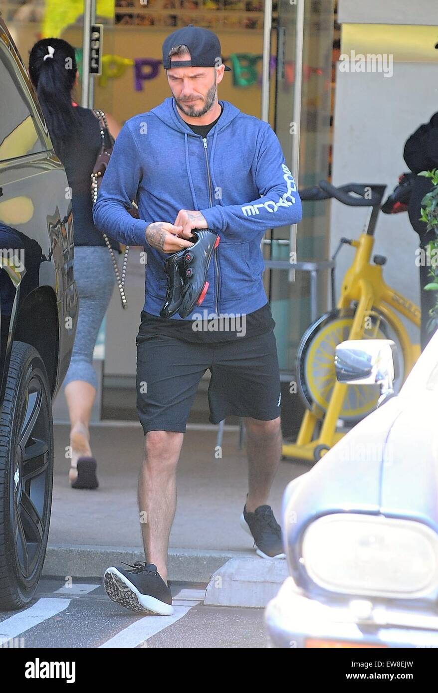 David Beckham leaves a gym in Brentwood after a work out Featuring ...