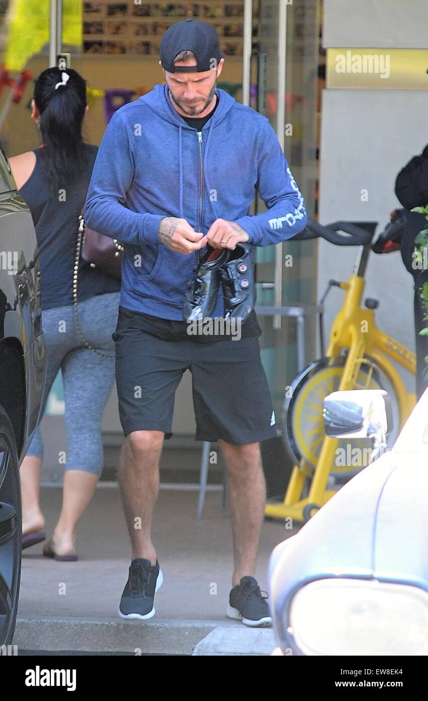 David Beckham leaves a gym in Brentwood after a work out Featuring ...