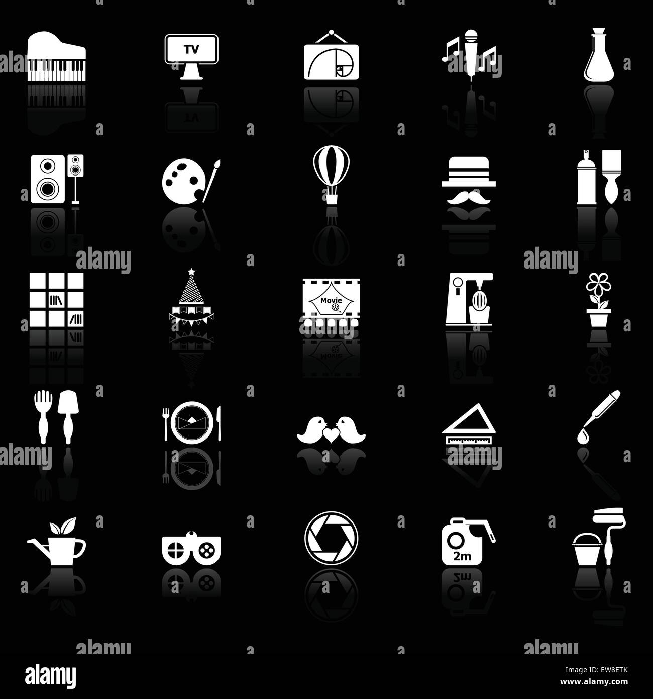 Art activity icons with reflect on black background, stock vector Stock ...