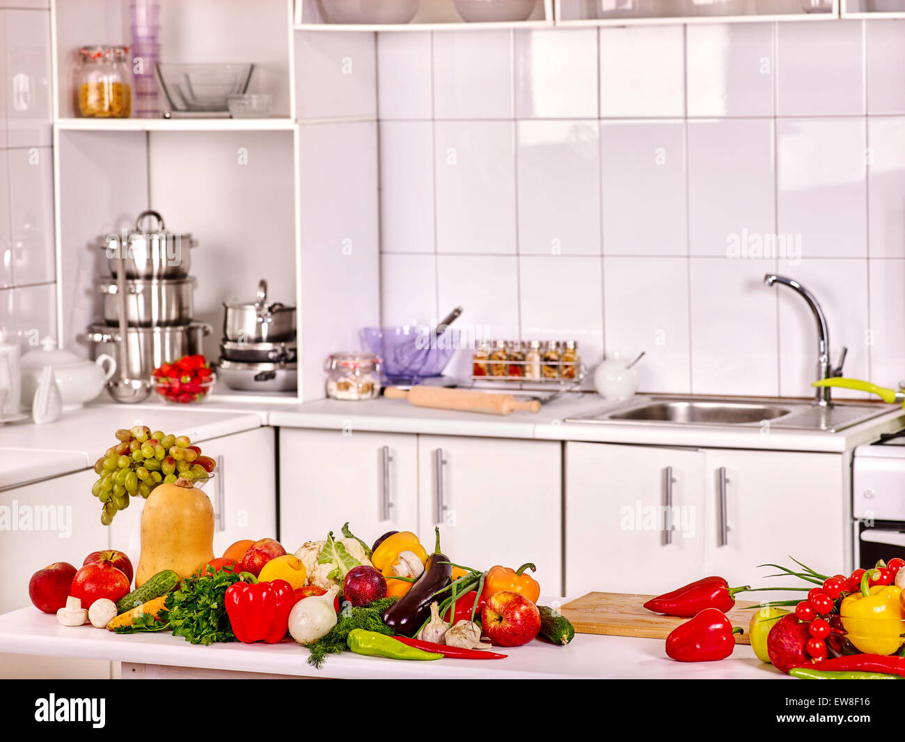Interior of kitchen with vegetables Stock Photo - Alamy