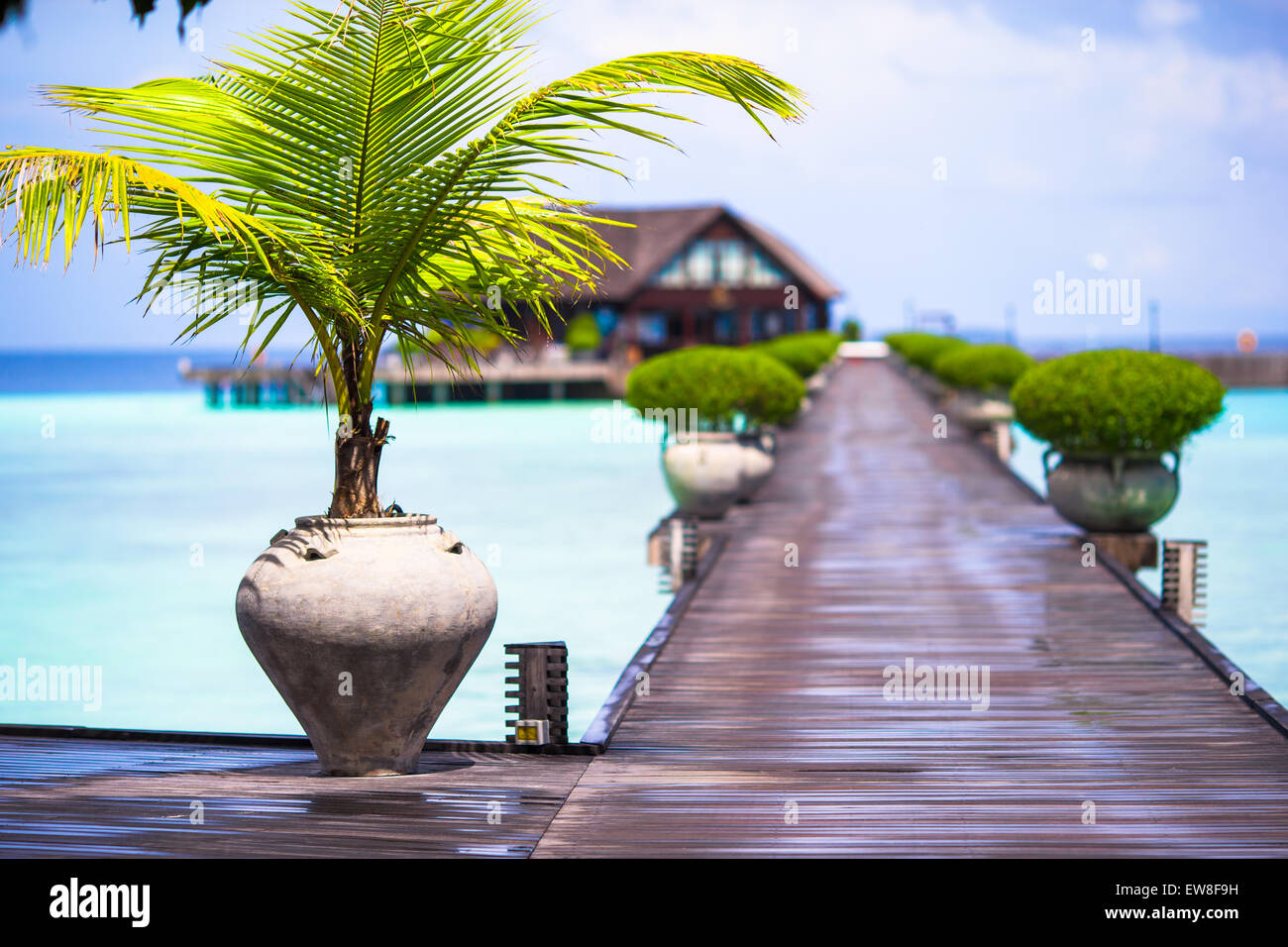 Beautiful tropical view of perfect ideal island and wooden jetty Stock ...