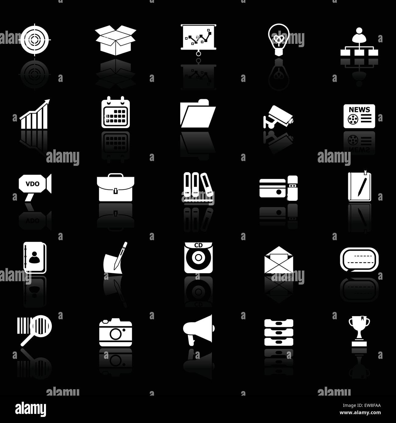 Data and information icons with reflect on black background, stock ...