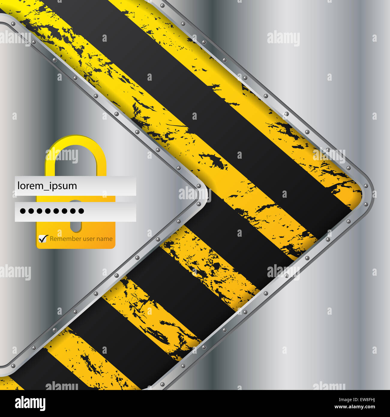 Industrial login screen design with grunge warning elements Stock Photo ...