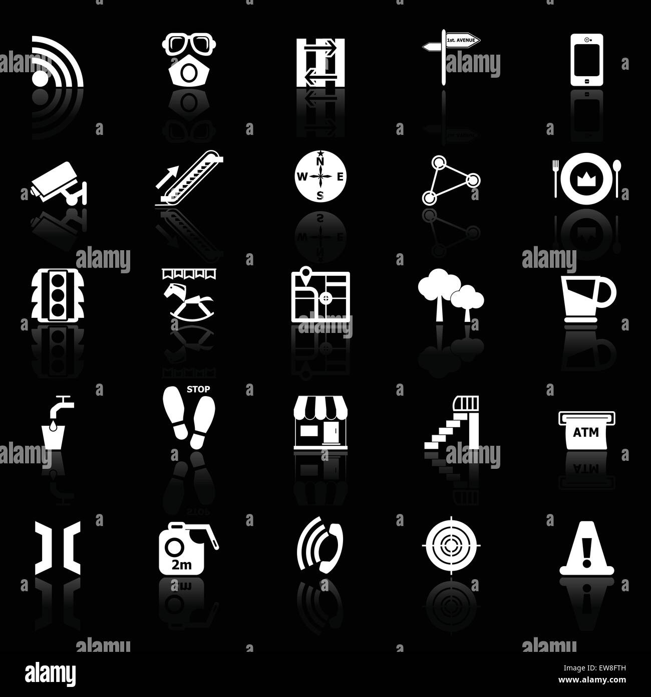 Pathway related icons with reflect on black background, stock vector ...