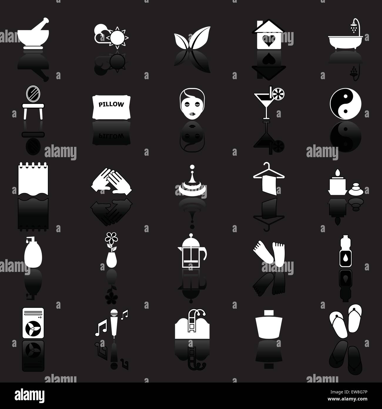 Massage icons with reflect on black background, stock vector Stock ...