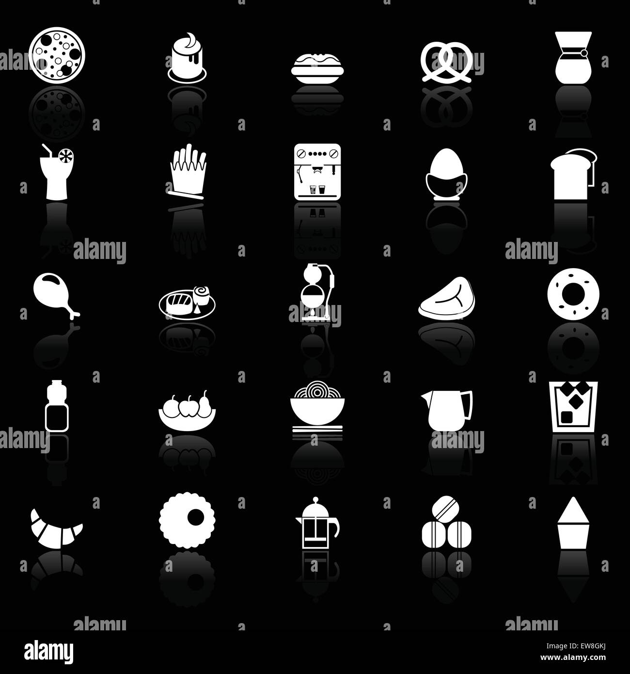 Easy meal icons with reflect on black background, stock vector Stock ...