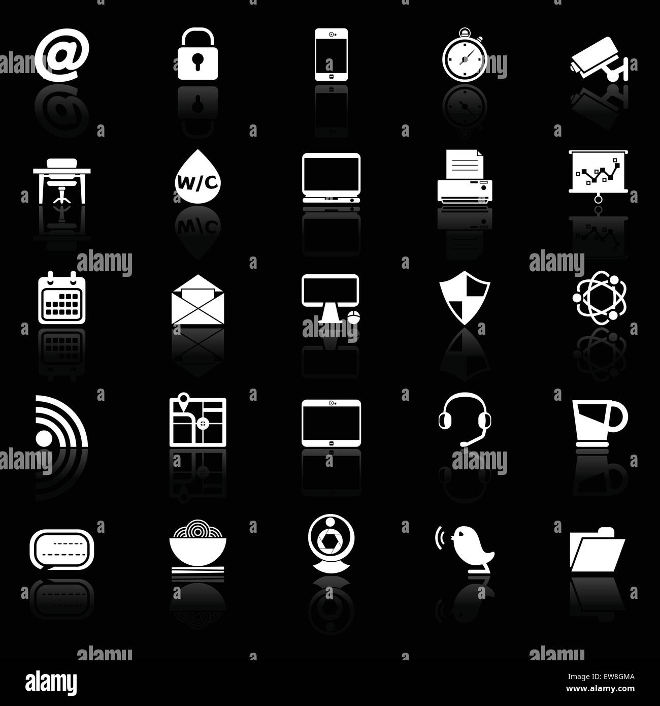 Internet cafe icons with reflect on black background, stock vector ...
