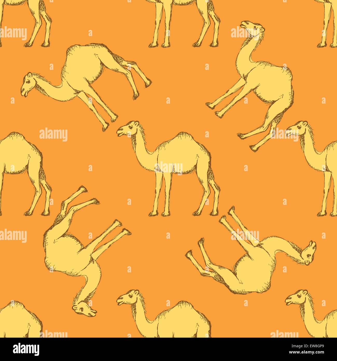 Sketch cute camel in vintage style, vector seamless pattern Stock ...