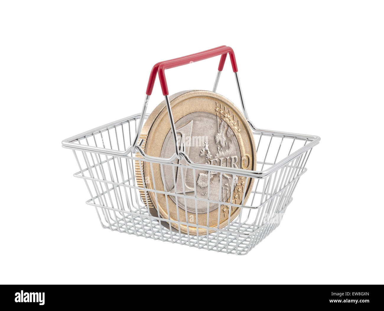 Shopping basket with one euro coin on white background Stock Photo - Alamy