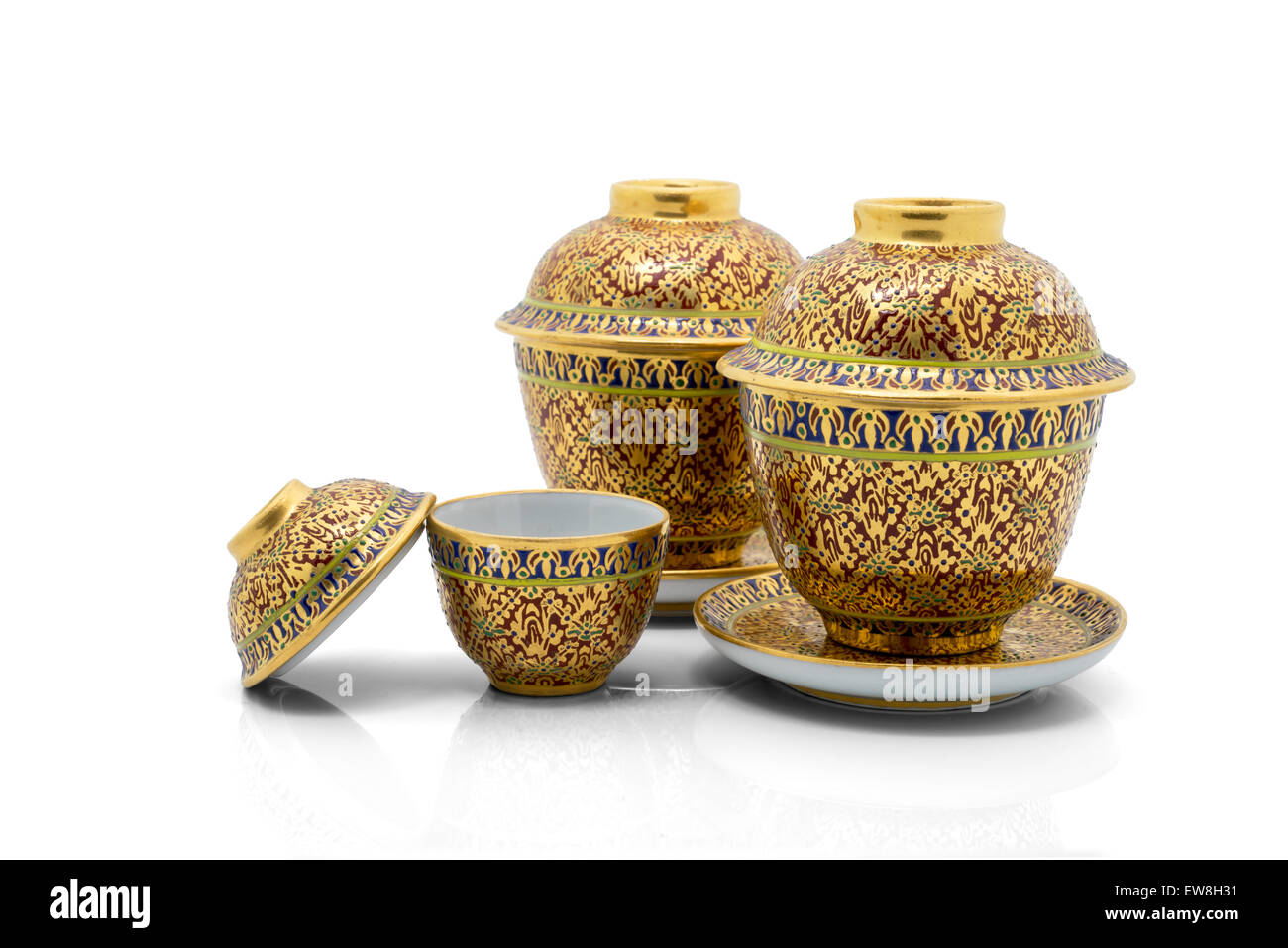 Antique Chinese tea bowl set, isolated on white background Stock Photo ...