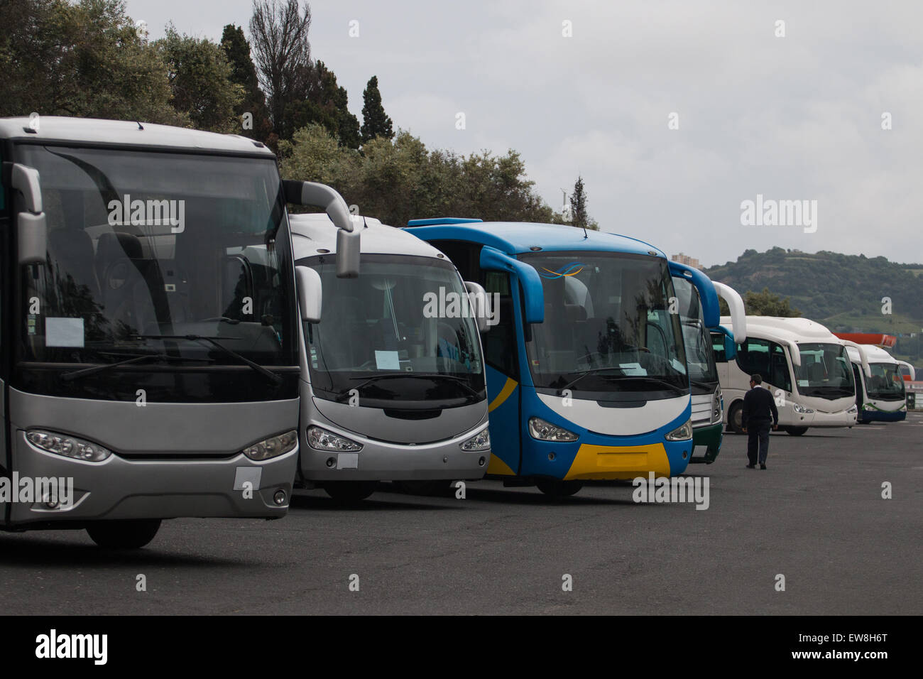 Parked tour buses hi-res stock photography and images - Alamy
