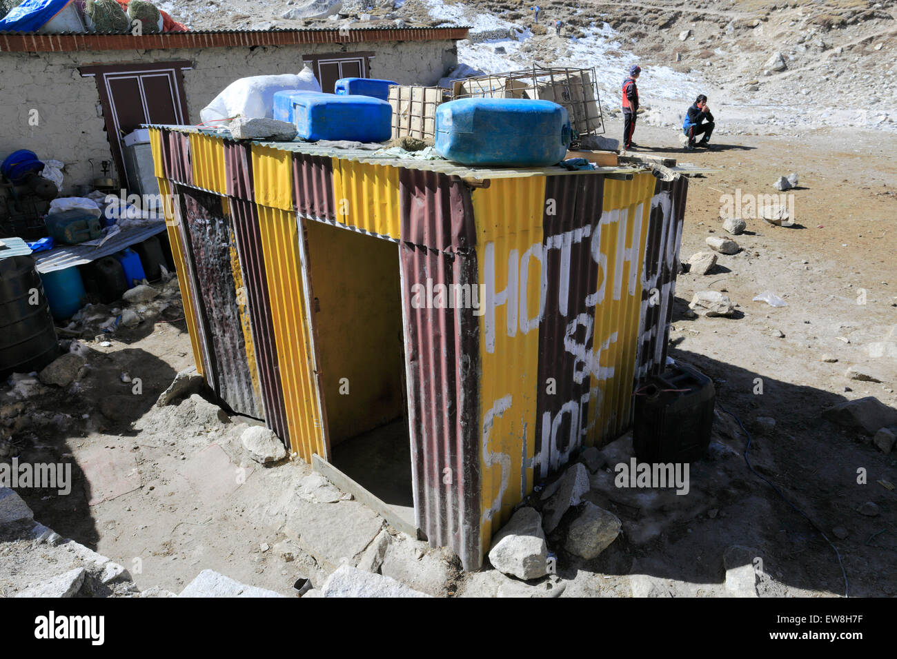 Outside Hot Shower, Gorak Shep village, Everest base camp trek, UNESCO ...