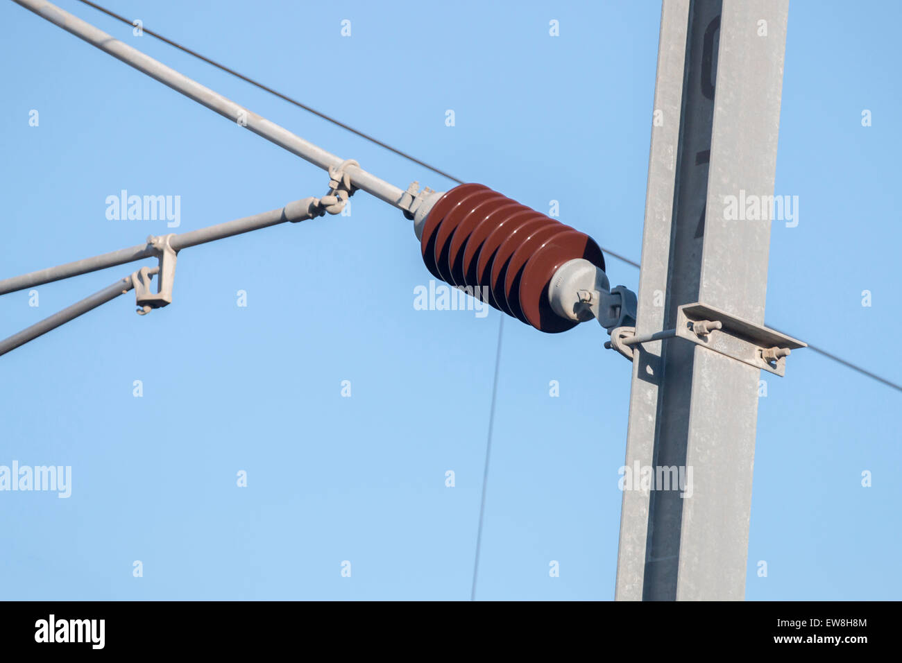 Detail view of the electrical wires of a train station Stock Photo - Alamy