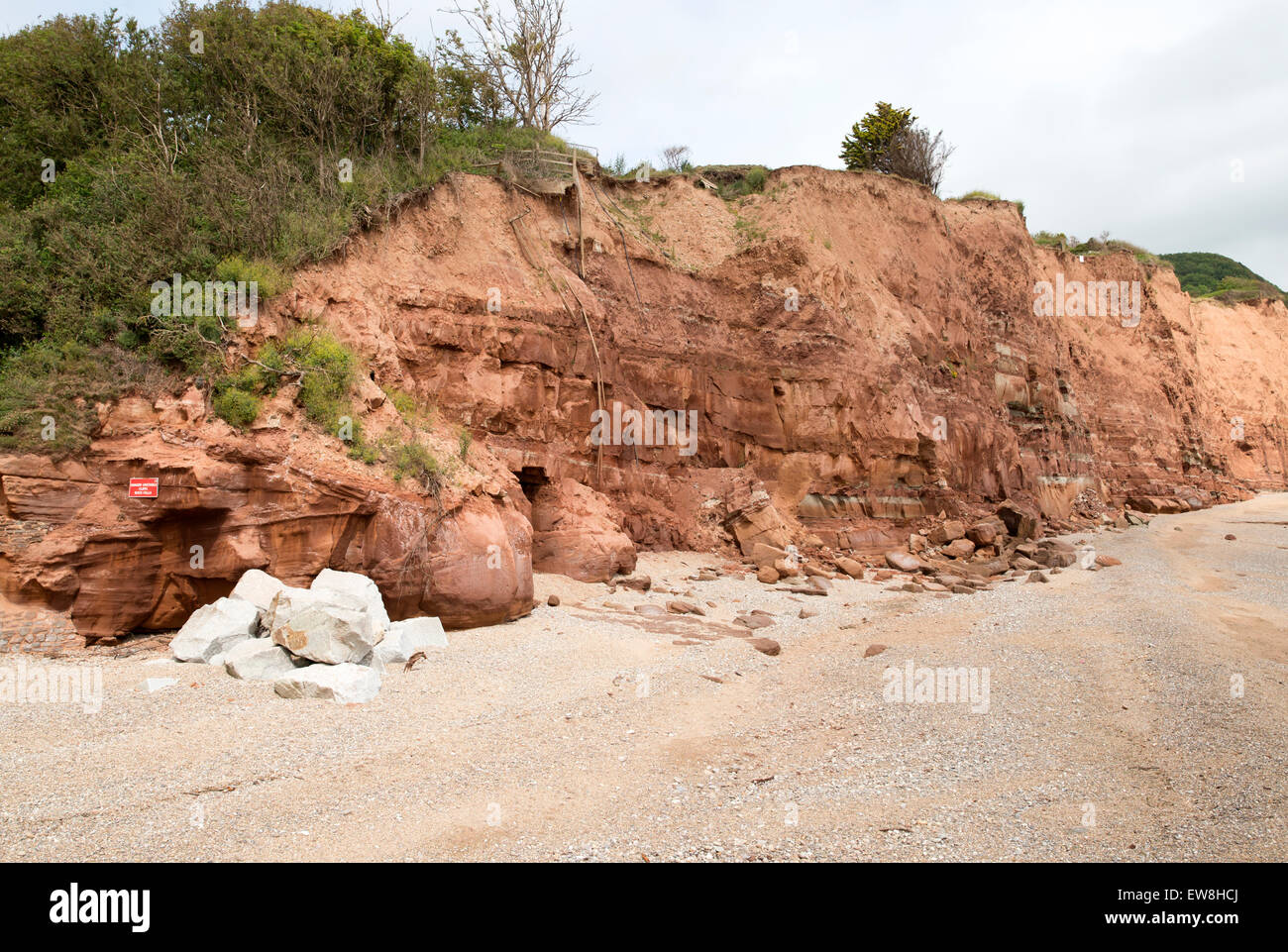 Rockfall on Sidmouth Beach in Devon Stock Photo - Alamy