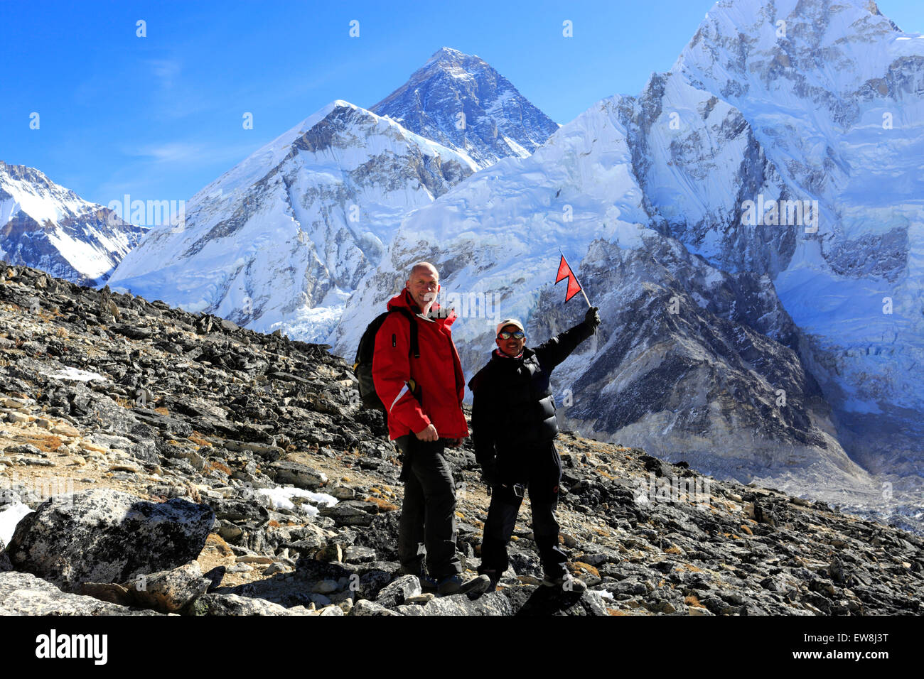 Adult Trekkers walking up Kala Patthar mountain, UNESCO World Heritage ...
