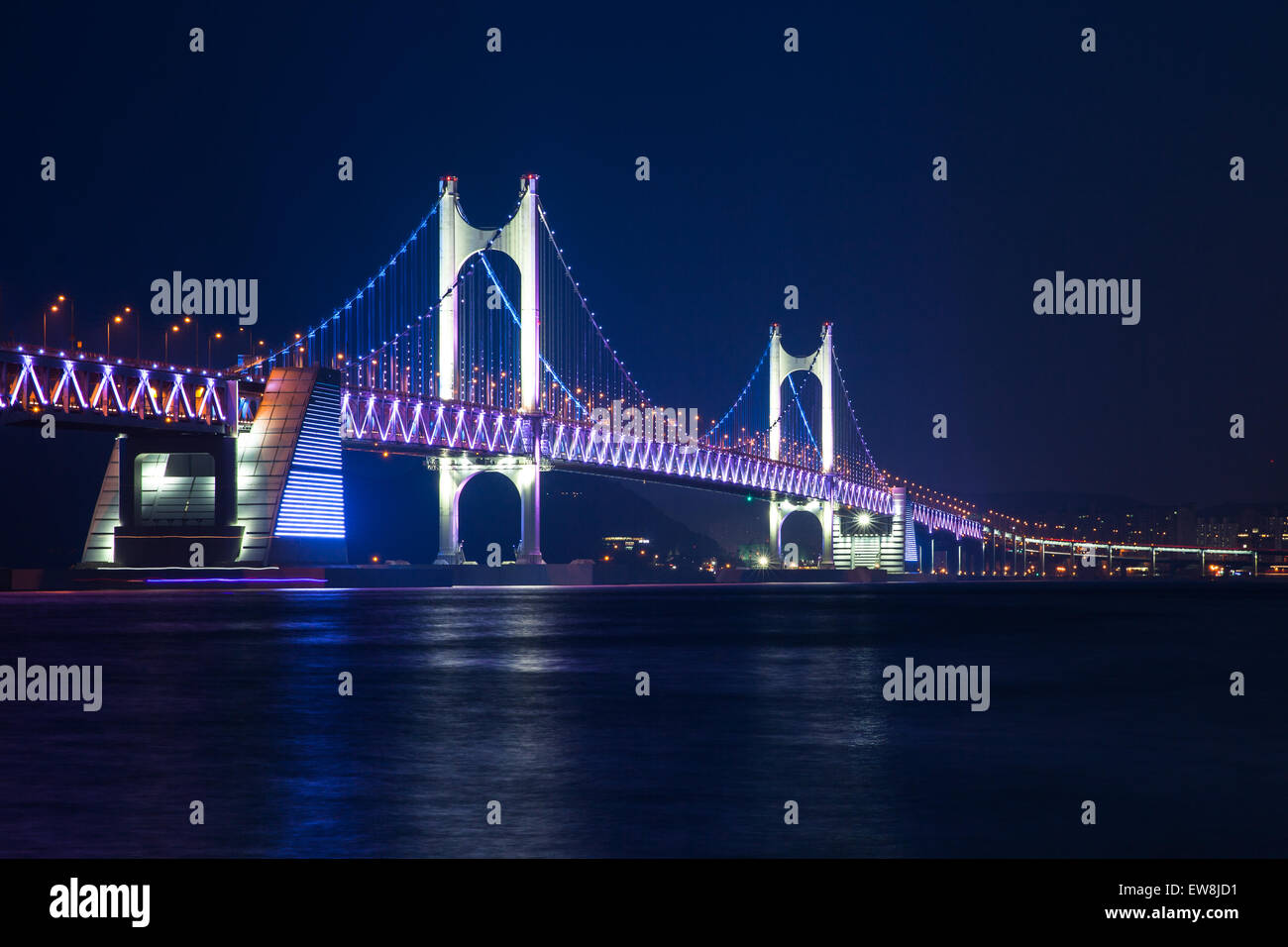 The Gwangan Bridge or Diamond Bridge at night, Busan, South Korea Stock ...