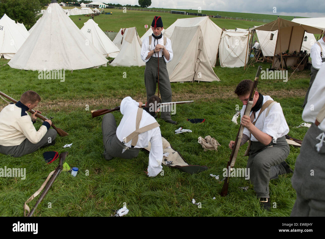Lions Mound, Waterloo, Belgium. 20th June, 2015. Morning chores at the ...