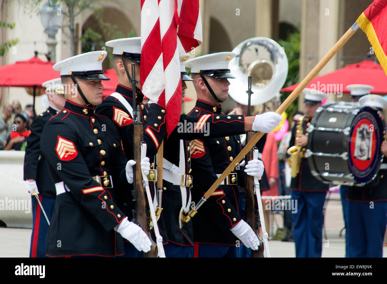Marines parading through Balboa Park, San Diego, an the 100th ...