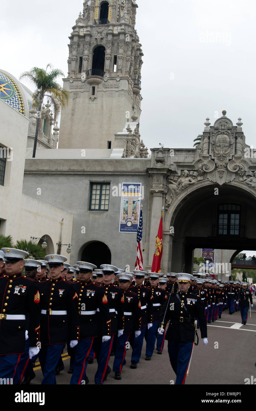 Marines parading through Balboa Park, San Diego, an the 100th ...