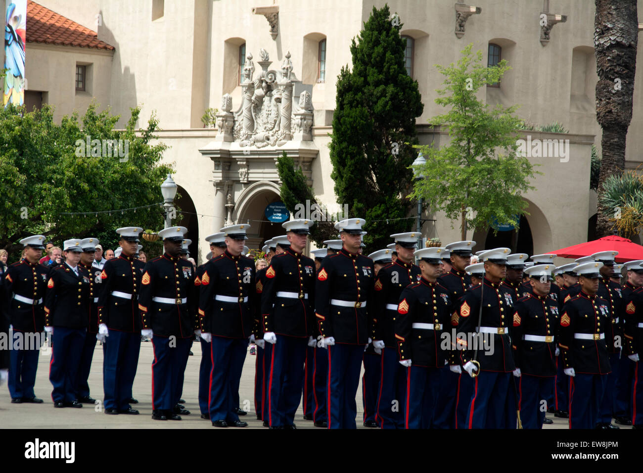 Marines parading through Balboa Park, San Diego, an the 100th ...