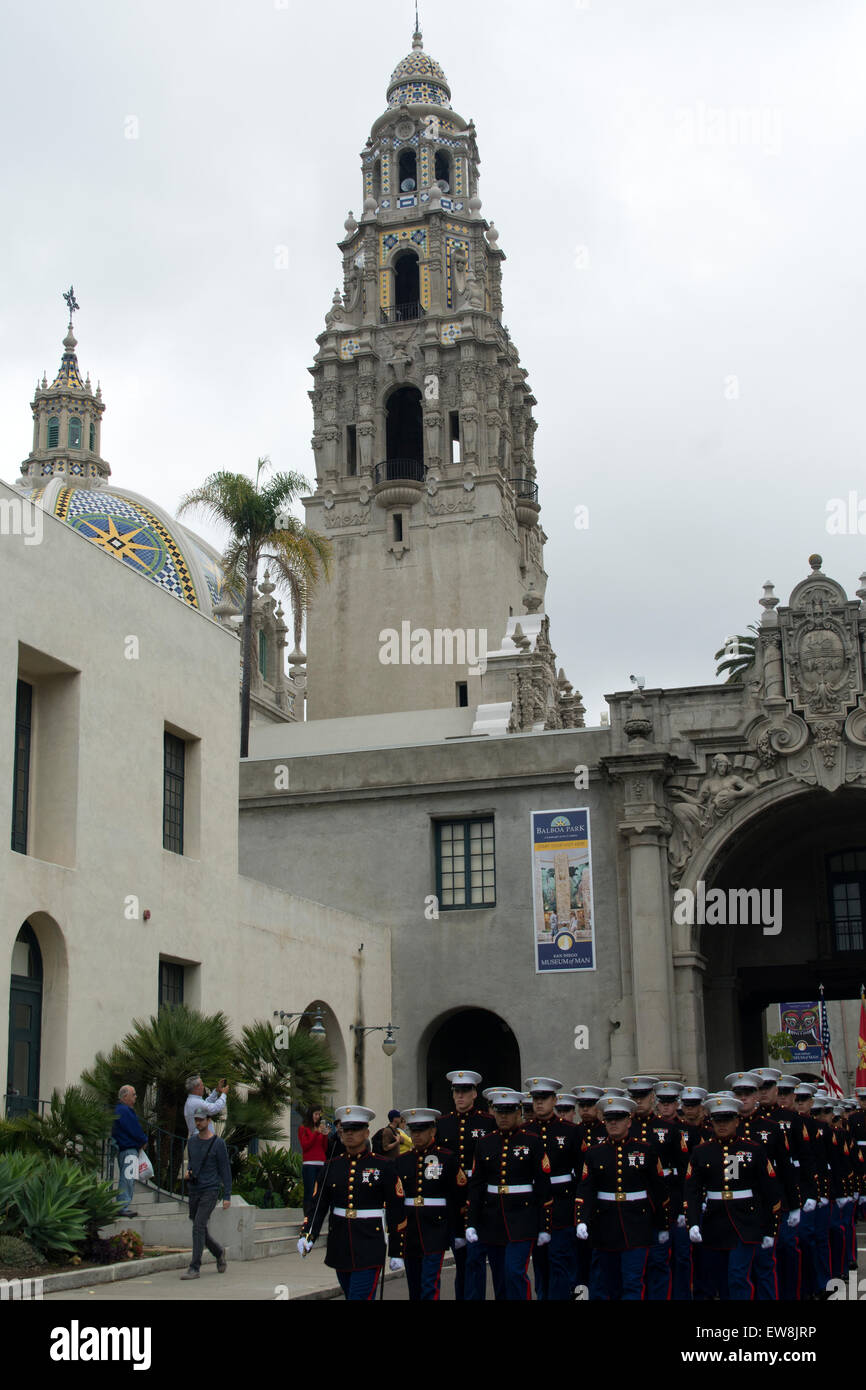 Marines parading through Balboa Park, San Diego, an the 100th ...