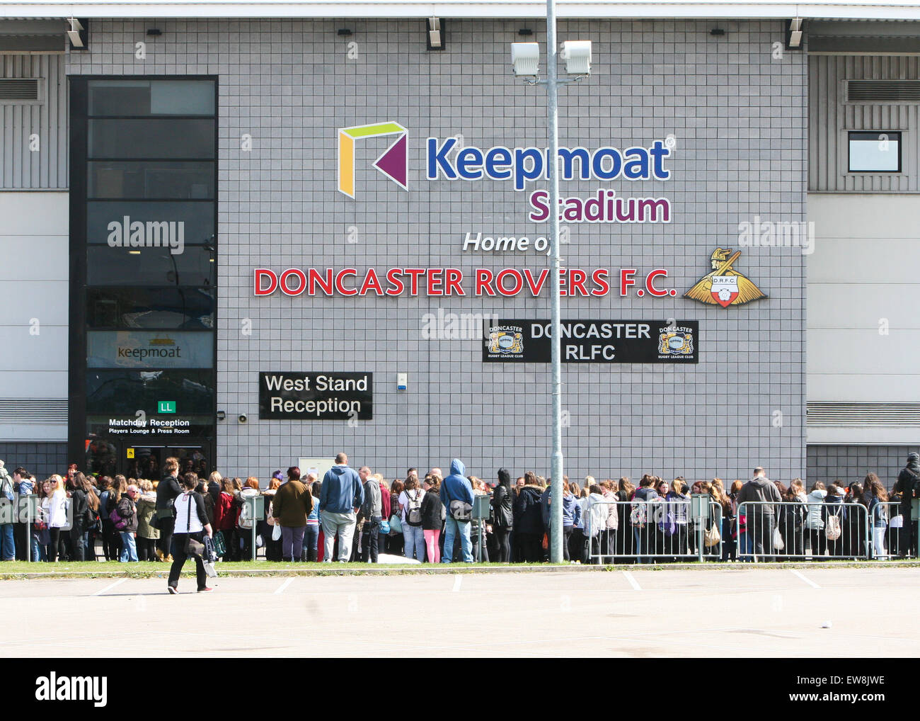 Fans gather outside Doncaster Rovers' Keepmoat Stadium for the arrival ...