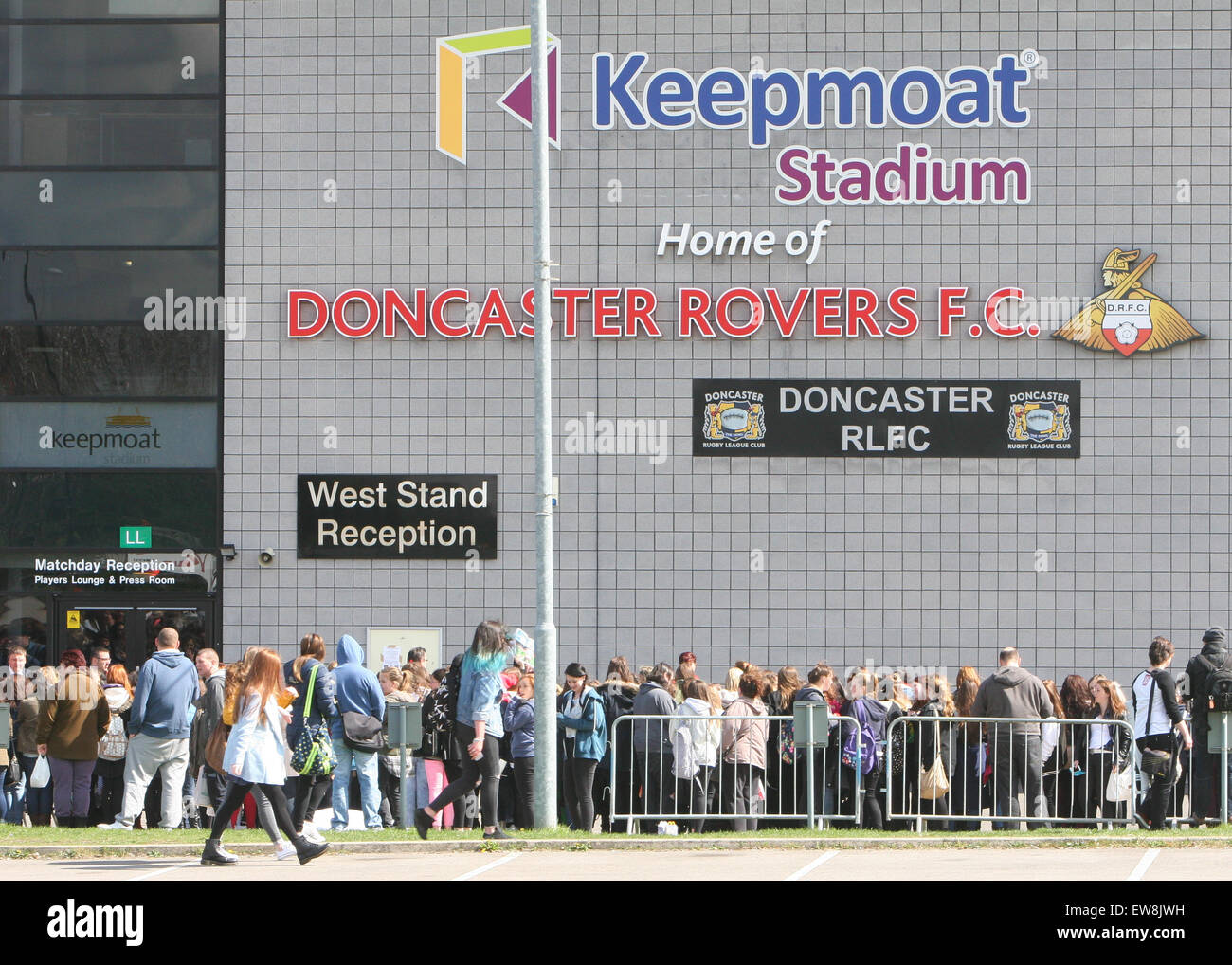 Fans gather outside Doncaster Rovers' Keepmoat Stadium for the arrival ...