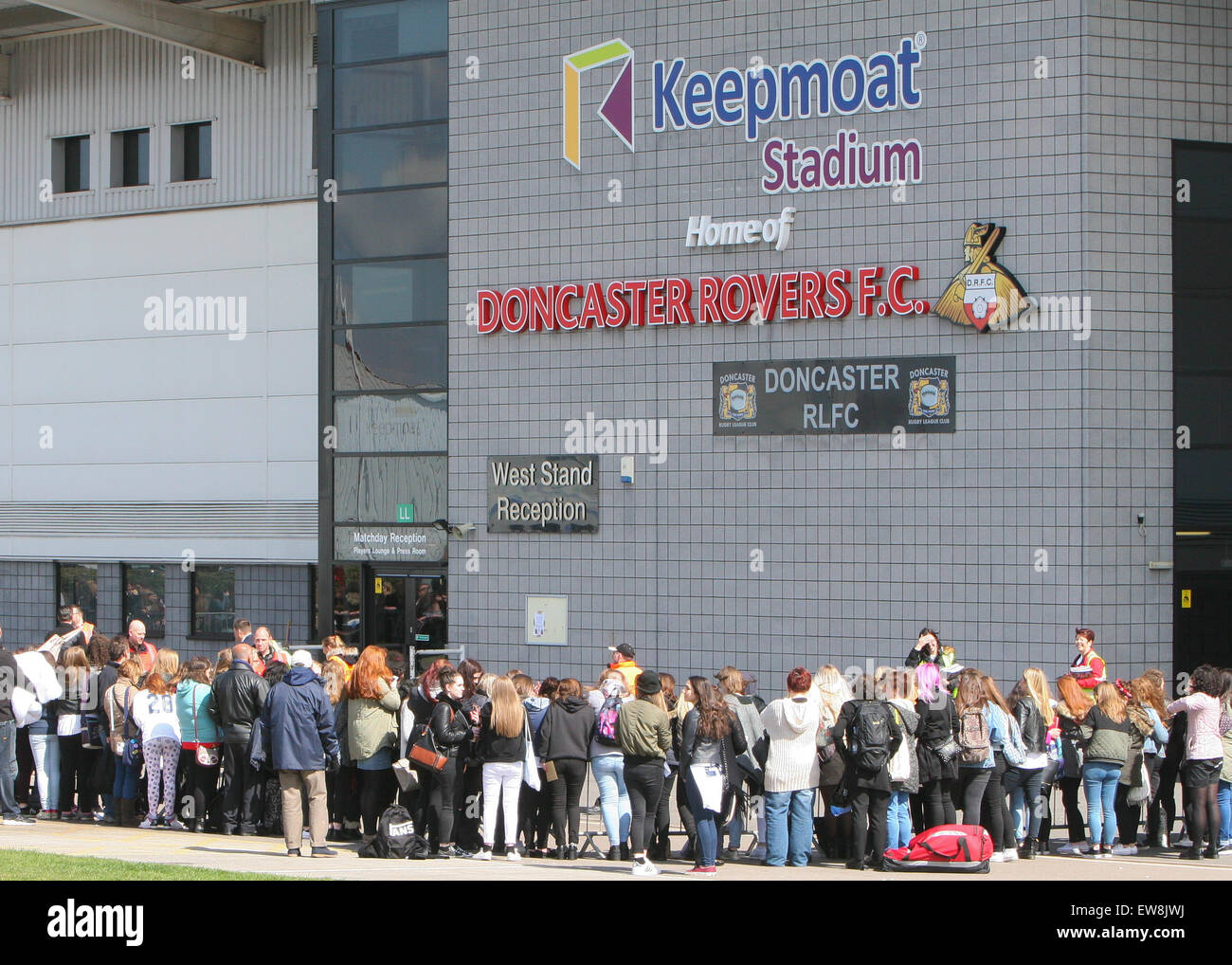 Fans gather outside Doncaster Rovers' Keepmoat Stadium for the arrival ...