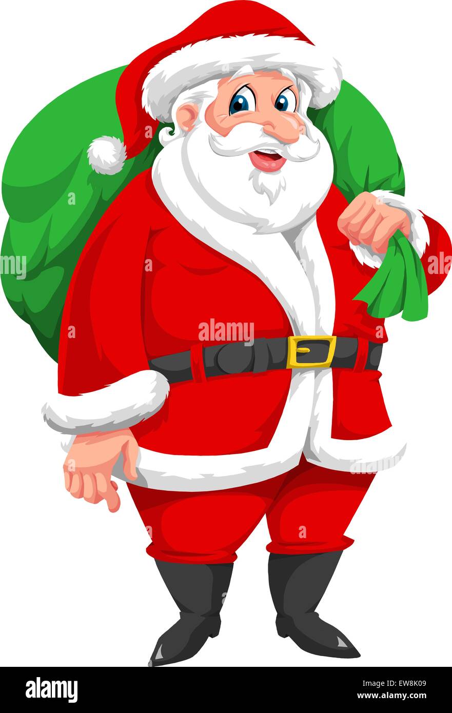 Santa Claus with Green Sack Full of Presents, vector illustration Stock ...