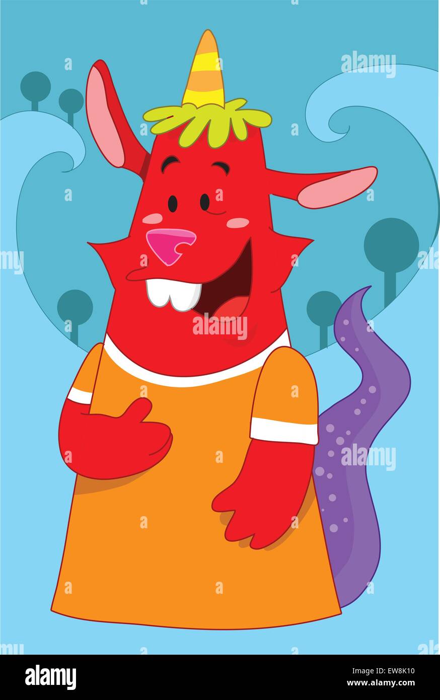 Cute and funny looking red monster with a horn, birthday party Stock ...