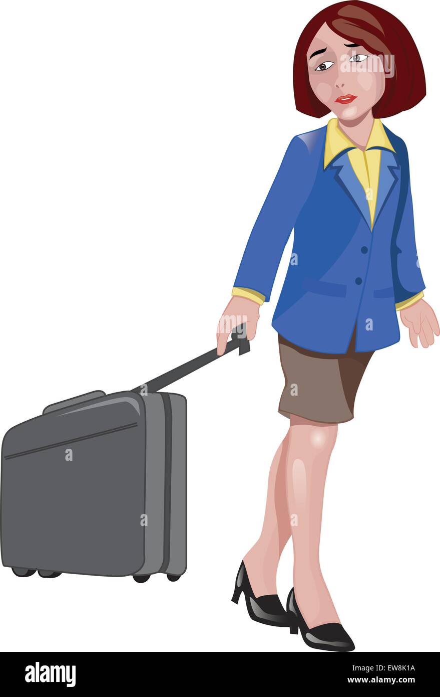 Woman Traveller Pulling Luggage, vector illustration Stock Vector Image ...