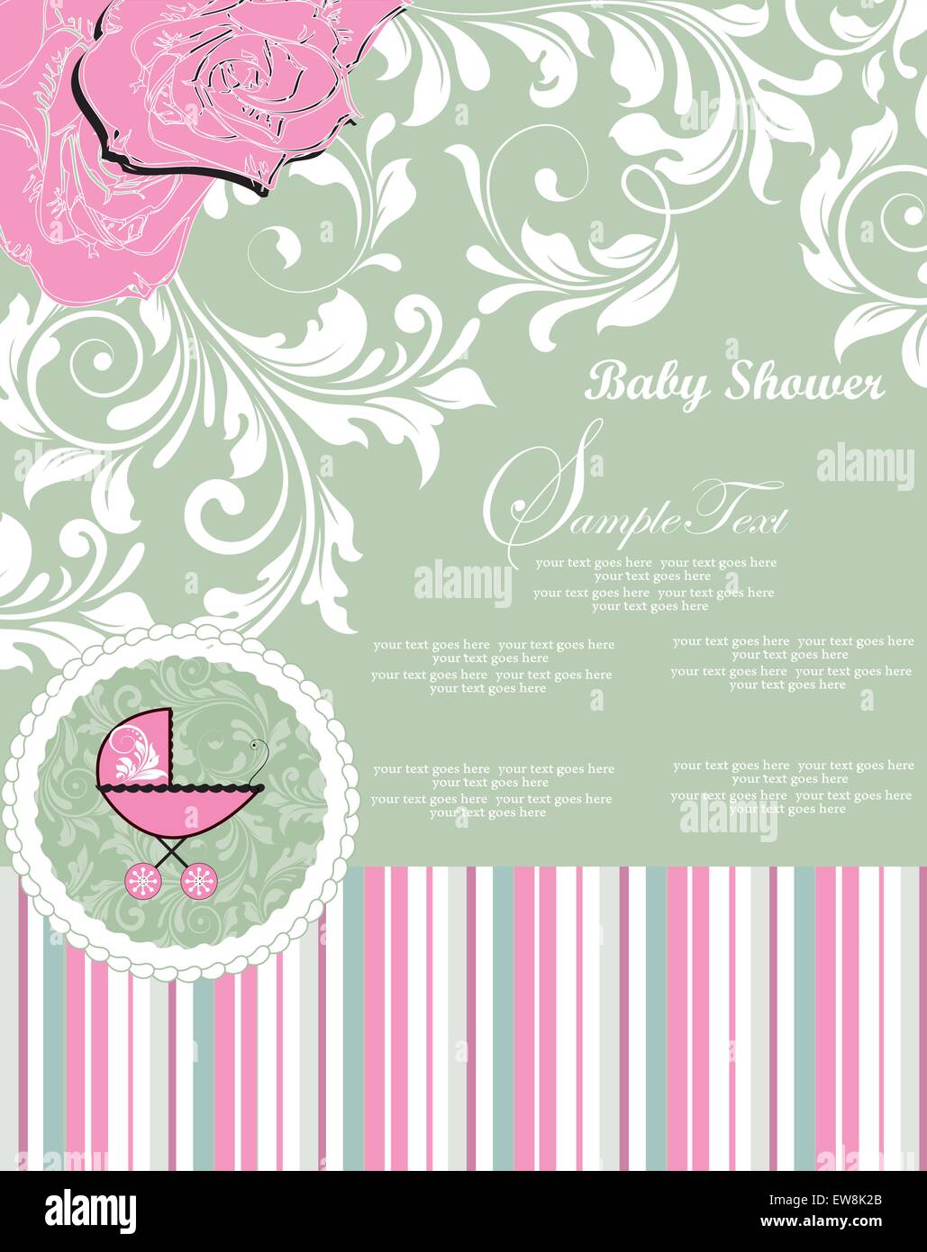 Vintage baby shower invitation card with ornate elegant retro abstract ...