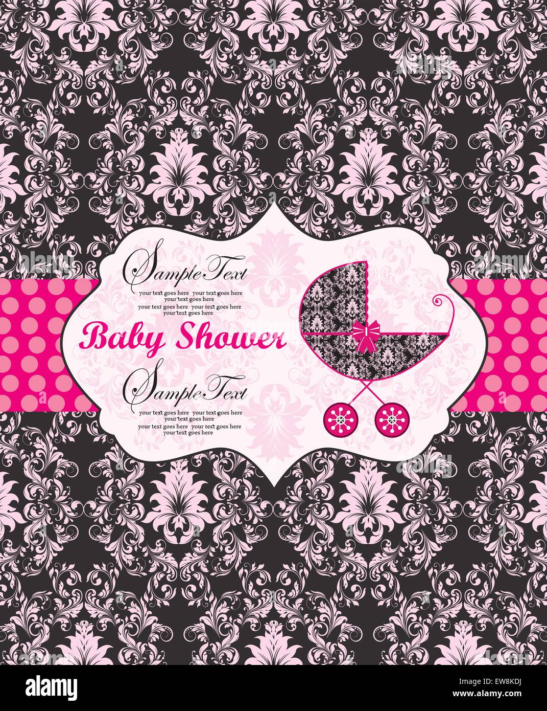 Vintage baby shower invitation card with ornate elegant retro abstract ...