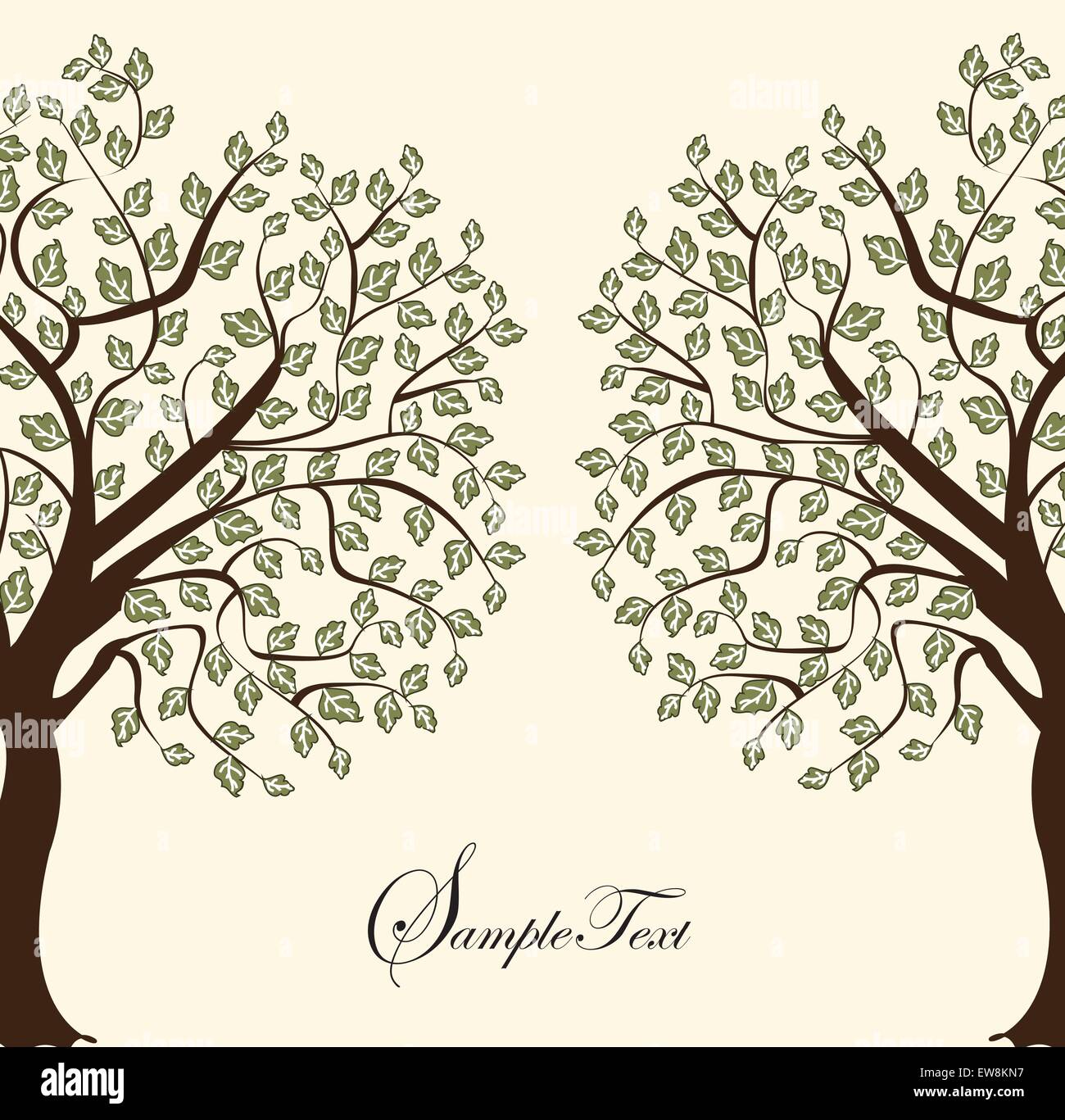 Vintage invitation card with elegant abstract floral tree design, brown ...