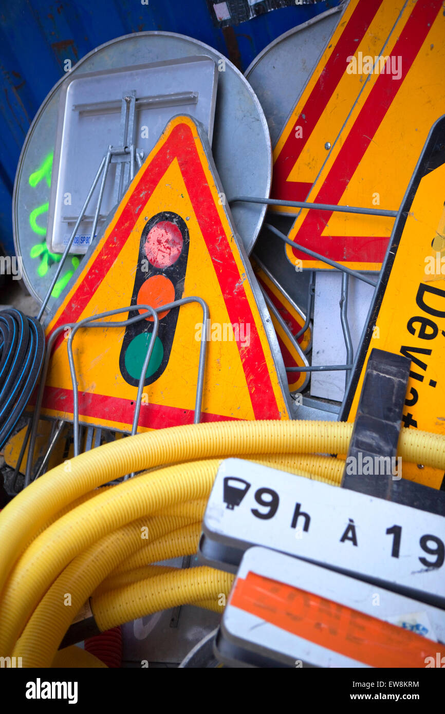 Panels and tools on a construction site Stock Photo - Alamy