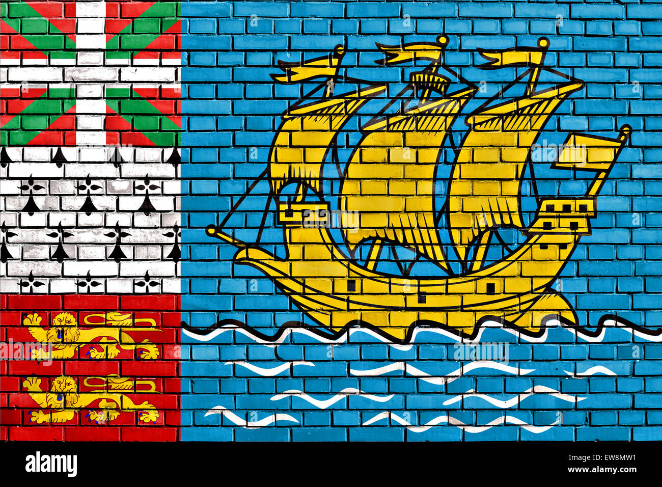 flag of Saint Pierre and Miquelon painted on brick wall Stock Photo - Alamy