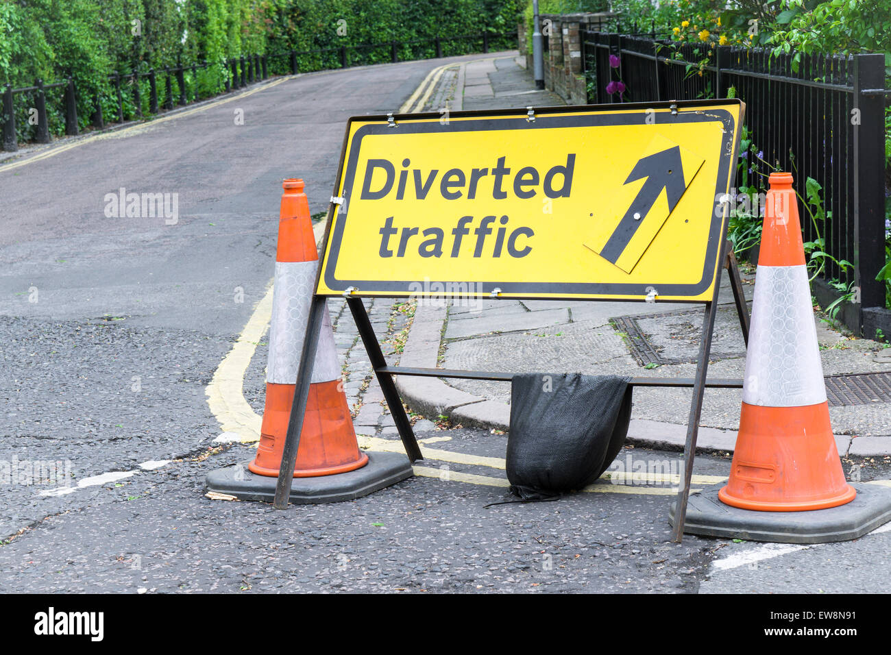Diverted traffic sign traffic cone hi-res stock photography and images ...