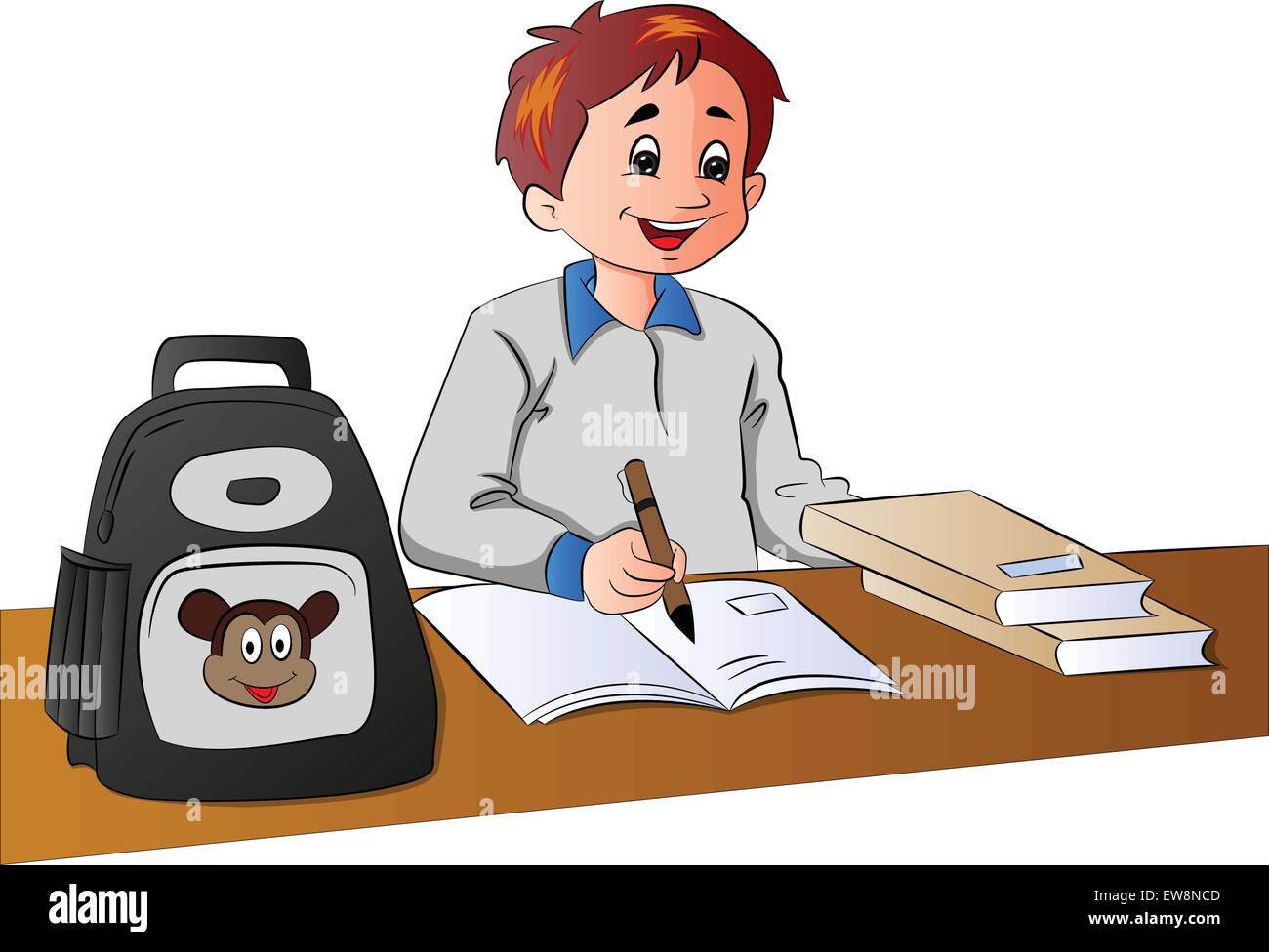 Vector illustration of happy schoolboy studying in classroom Stock ...
